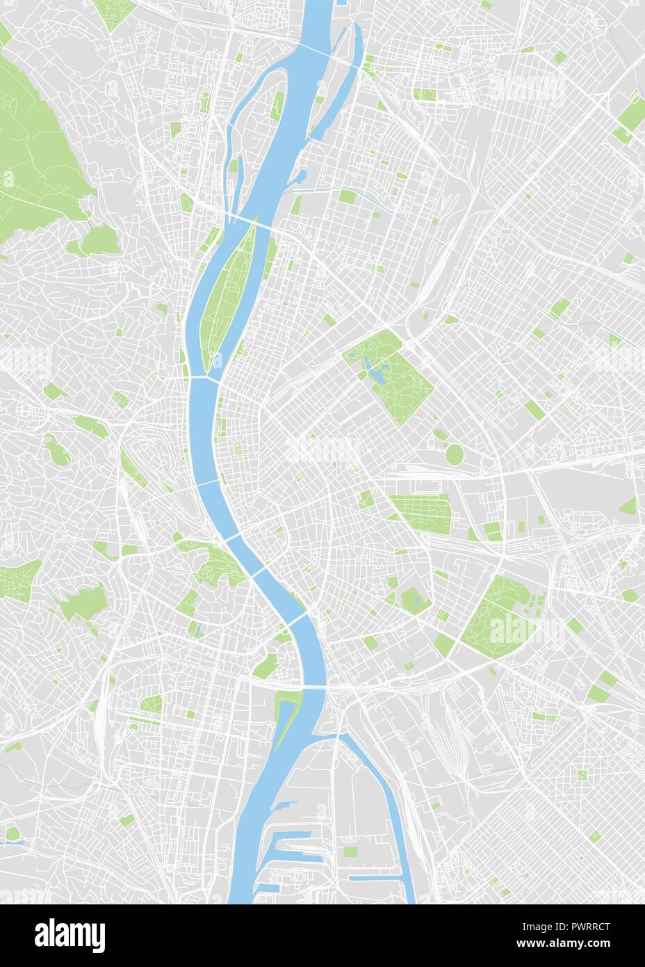Budapest colored vector map detailed plan of the city, rivers and ...