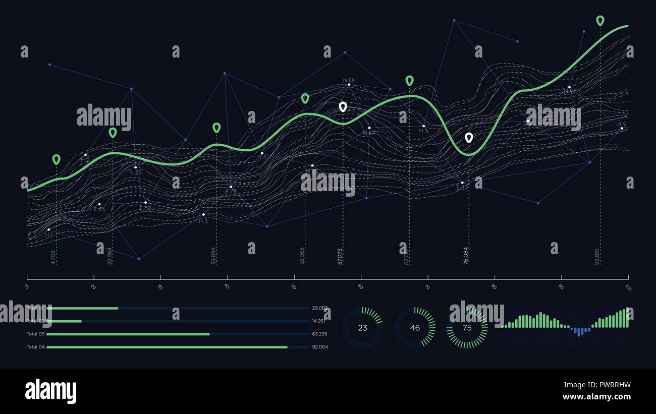 Digital business analytics concept, data threads graphic visualization ...