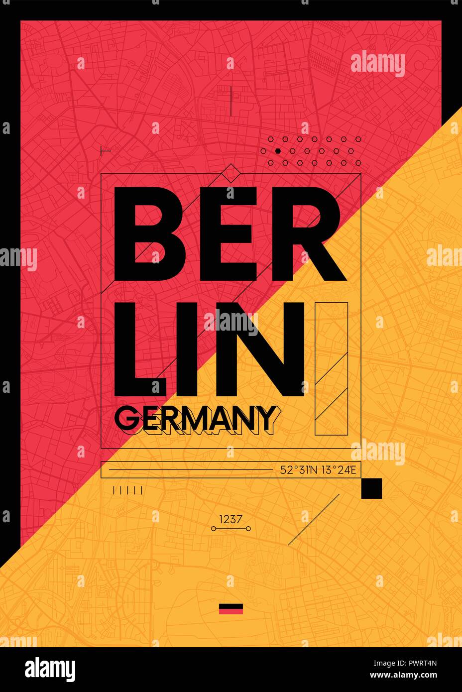 Typography graphics color poster with a map of Berlin, Vector travel ...