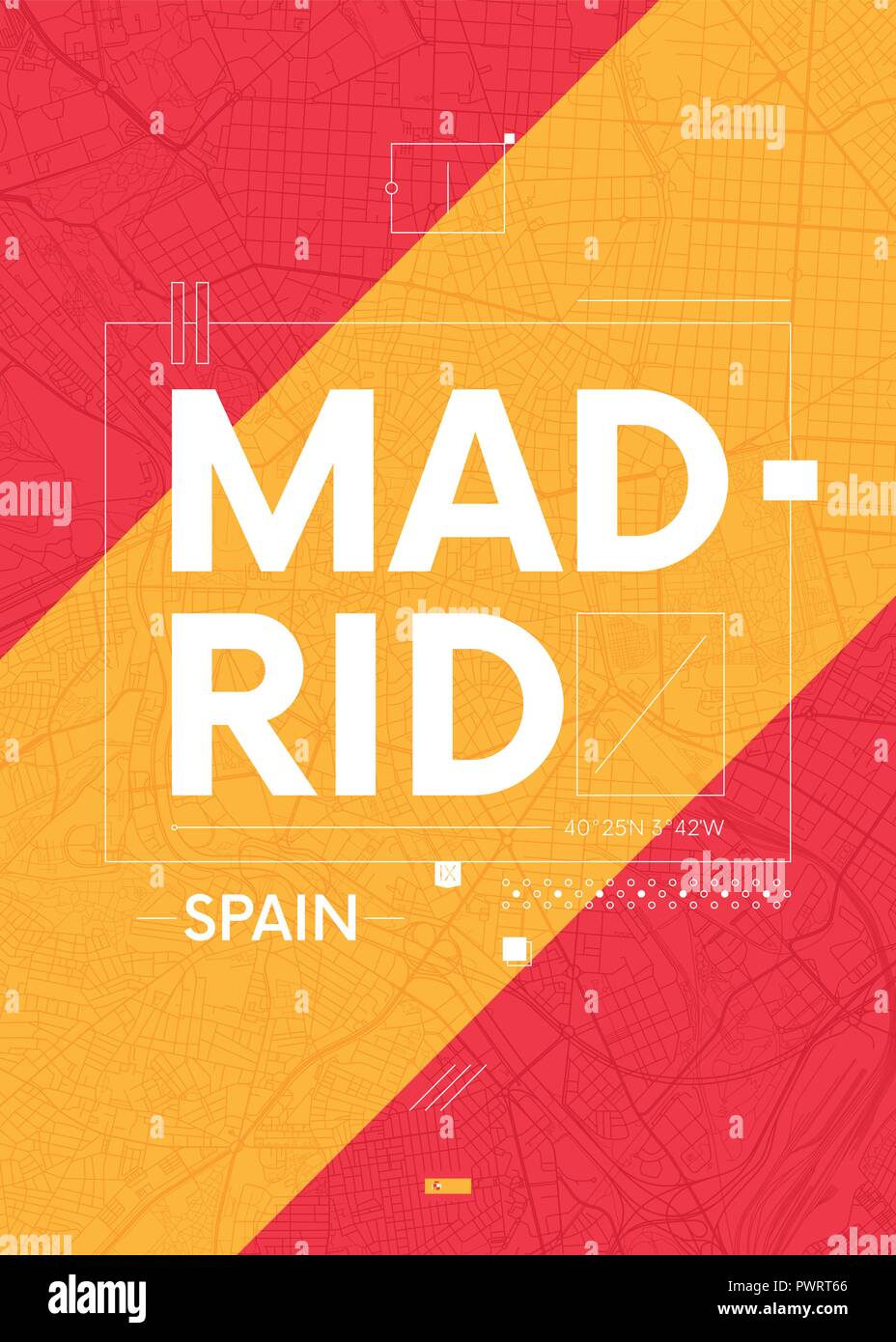 Typography graphics color poster with a map of Madrid, Vector travel ...