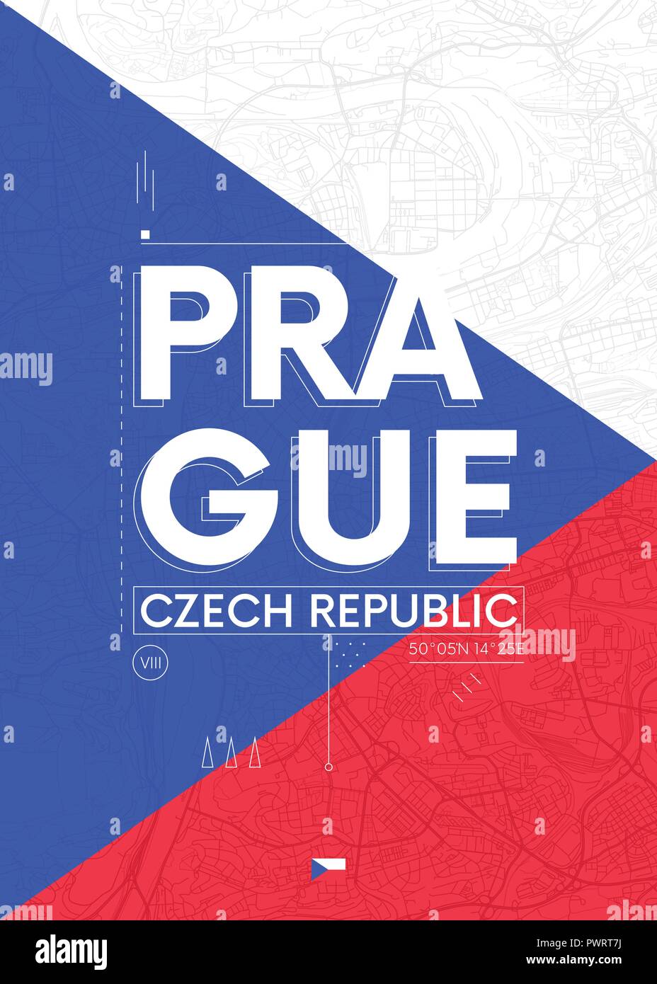 Typography graphics color poster with a map of Prague, Vector travel ...