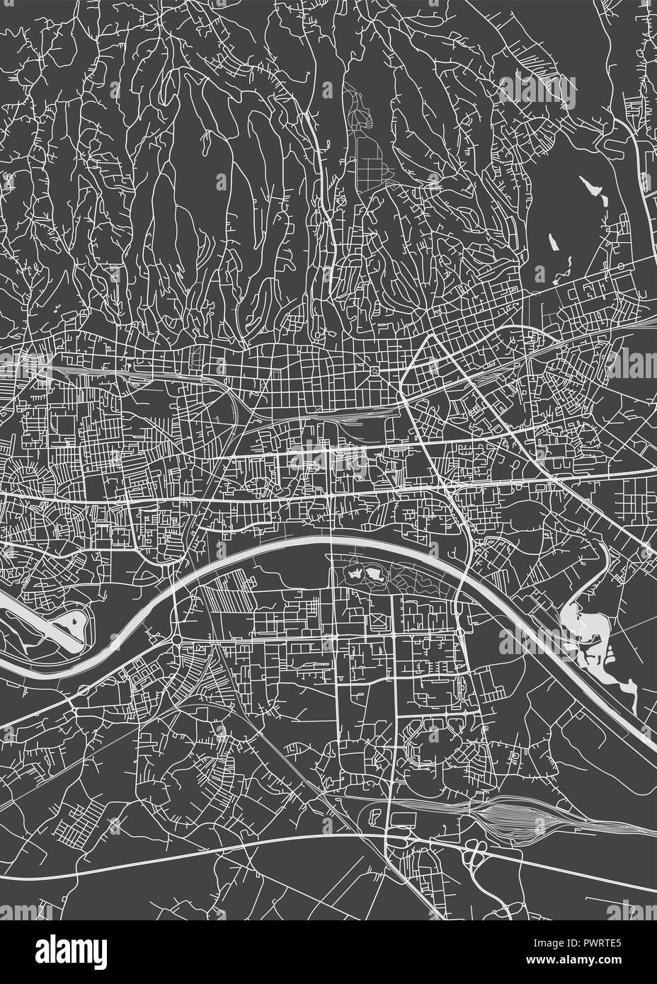 Zagreb city plan, detailed vector map detailed plan of the city, rivers ...