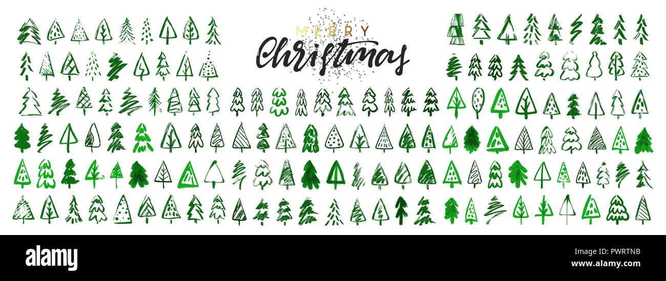 Christmas trees. Sketch a Doodle pine tree. Illustration hand drawn art ...