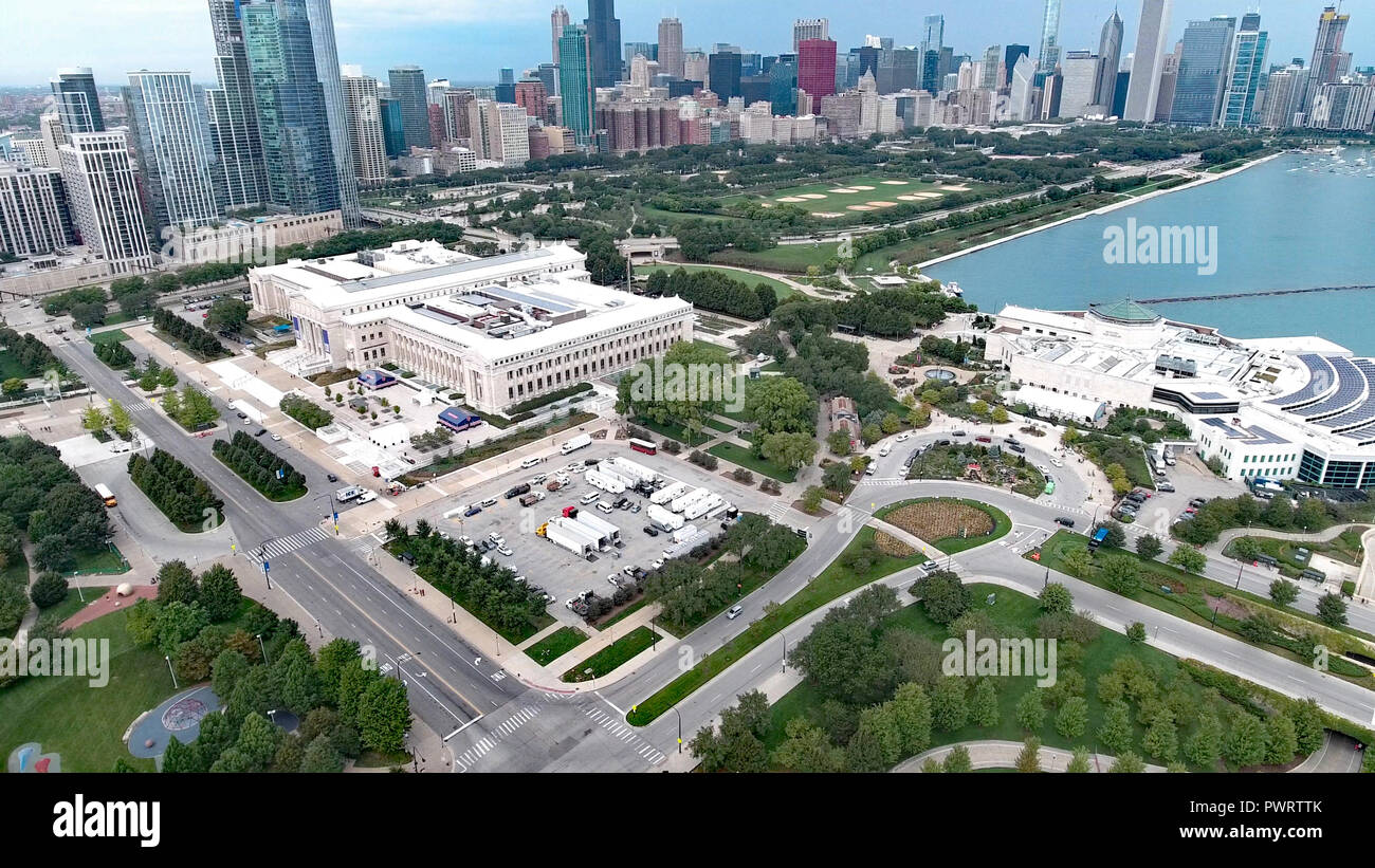 Chicago, Illinois lakefront aerial seen from the shores of Lake ...