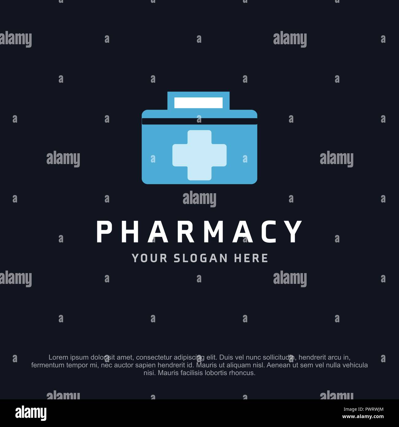 Pharmacy logo design with typography and dark background vector Stock ...