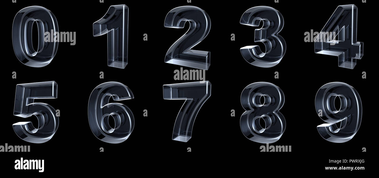 Transparent X-ray numbers 3D render illustration on black background ...
