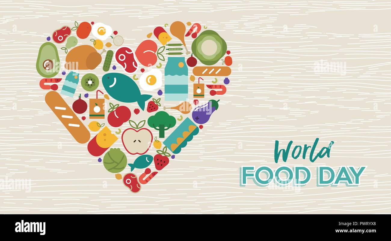 World Food Day greeting card illustration for nutrition and healthy ...