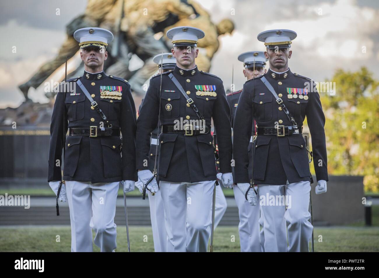 U.S. Marines with Marine Barracks Washington perform during a sunset ...