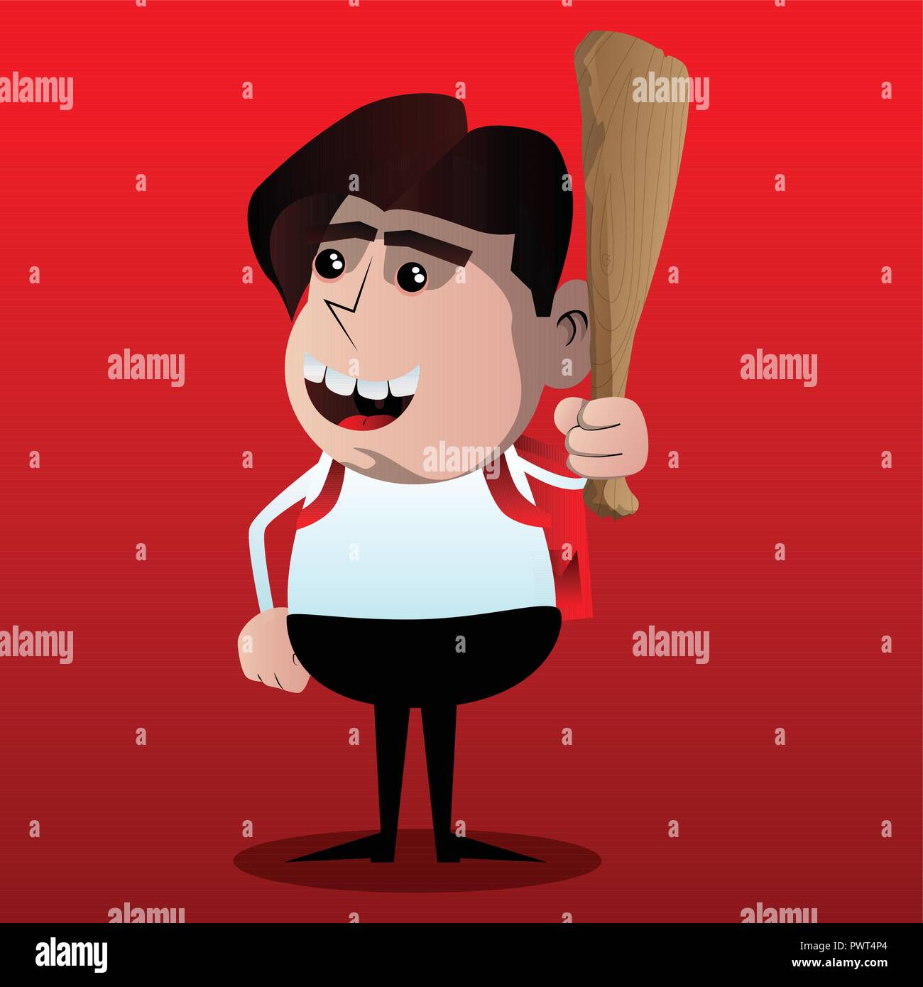 Schoolboy holding wooden club in his hand. Vector cartoon character ...