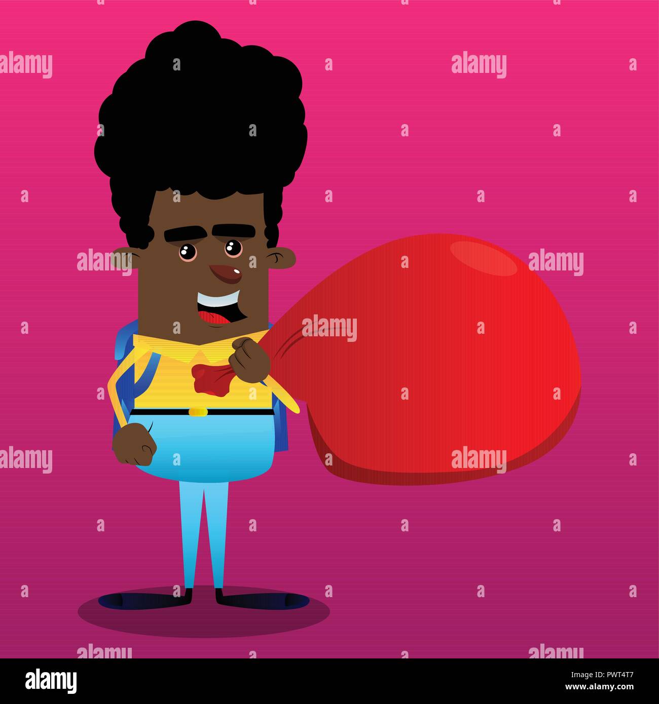 Schoolboy carrying big red Santa's Christmas sack. Vector cartoon ...