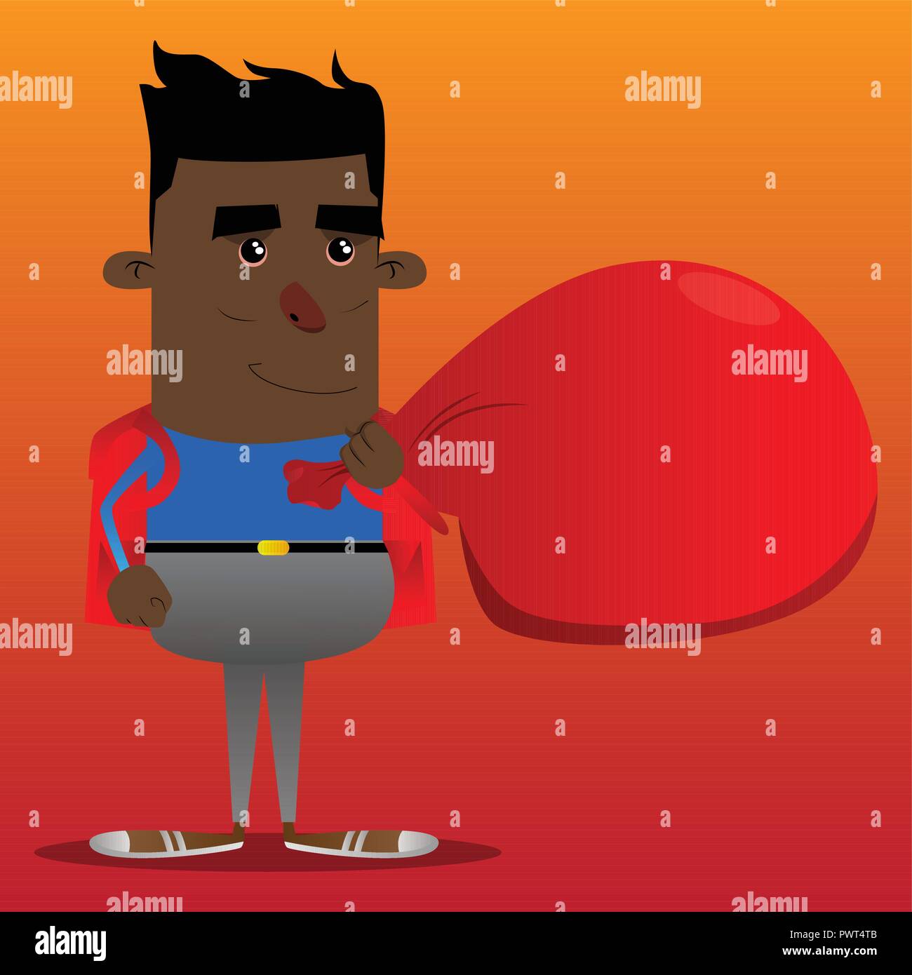 Schoolboy carrying big red Santa's Christmas sack. Vector cartoon ...