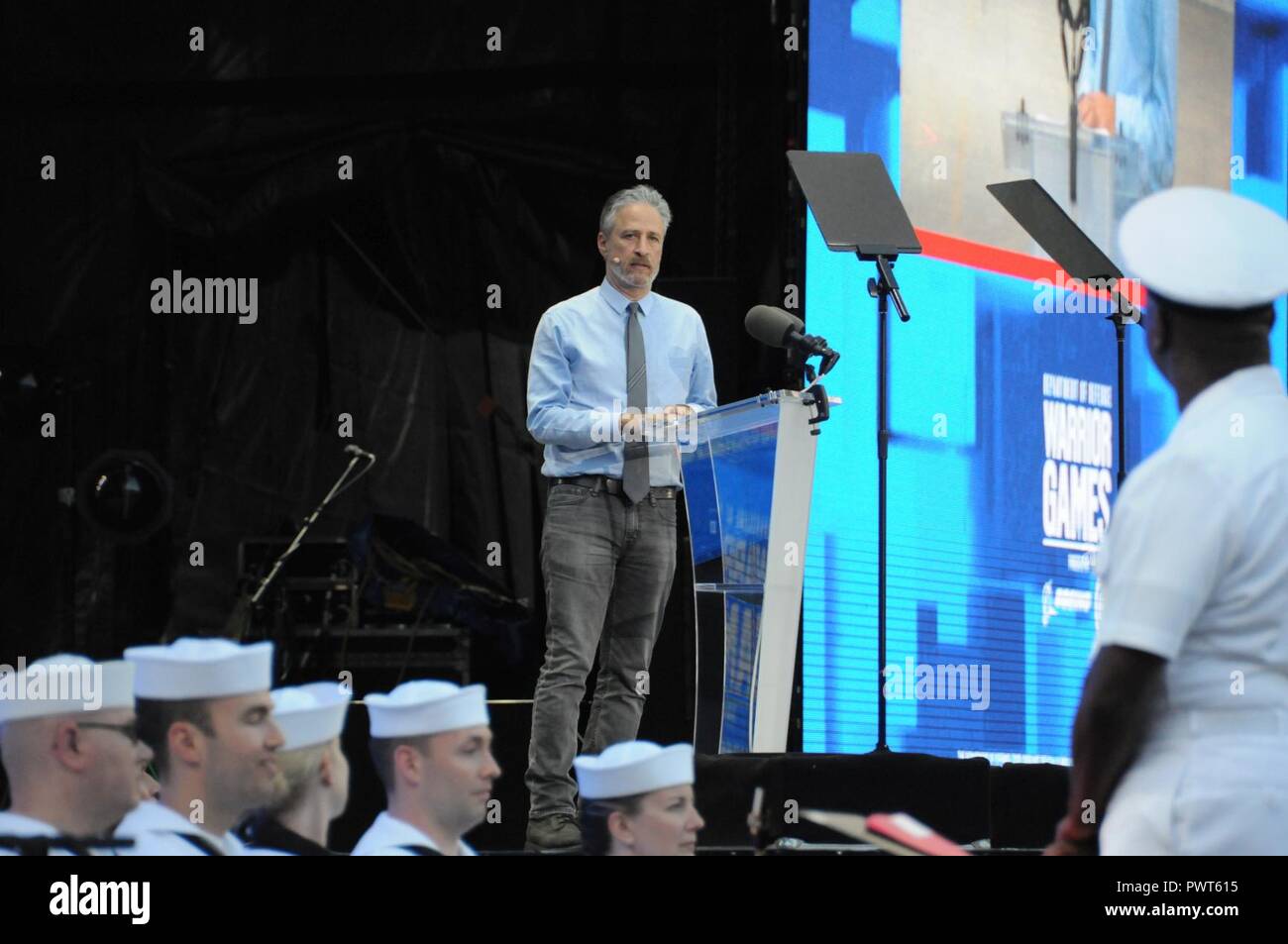 Comedian and former television host Jon Stewart emcees the 2017 DoD ...