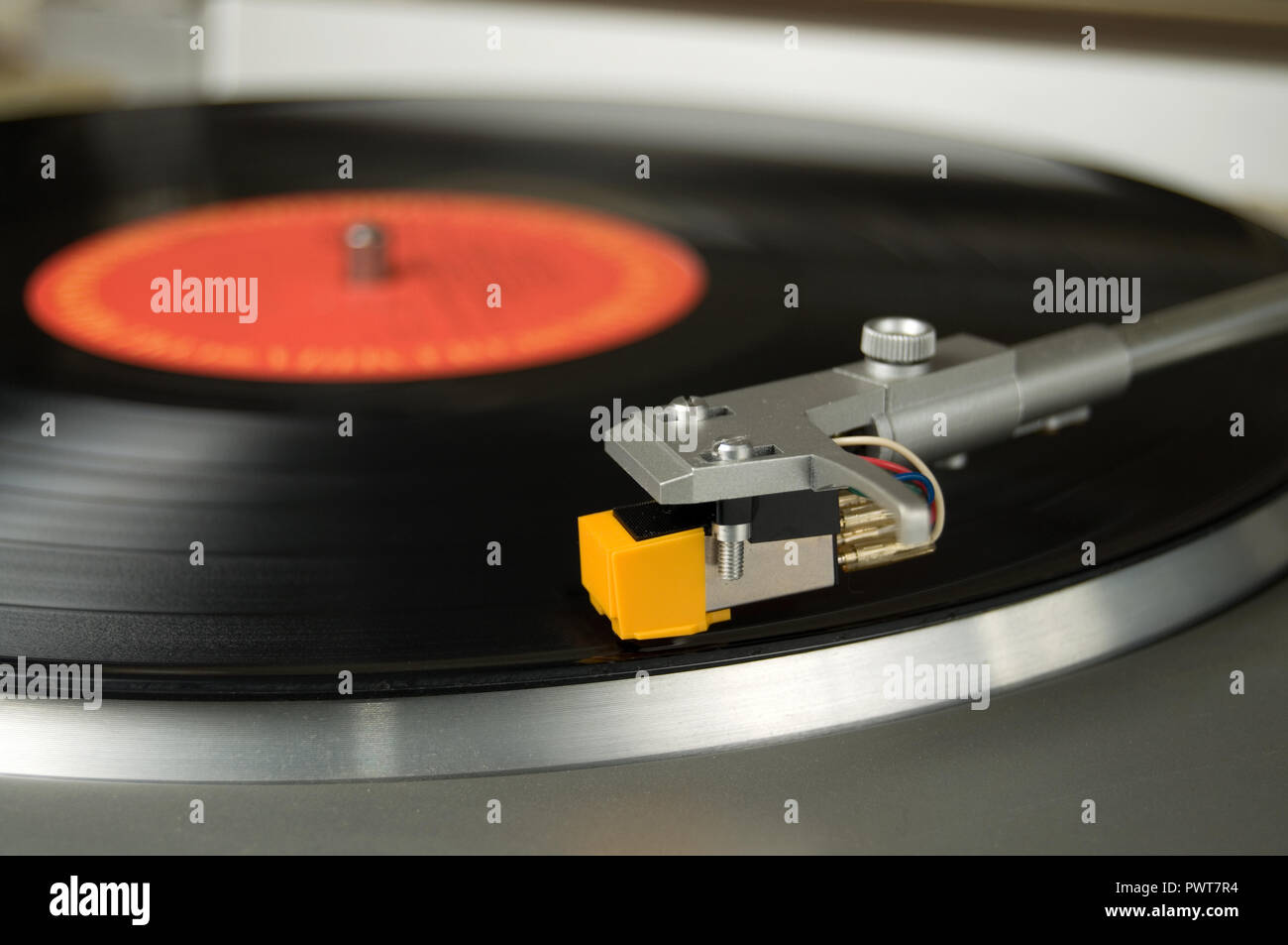 Close View of an Old Turntable with a Vinyl Record Horizontal Stock ...