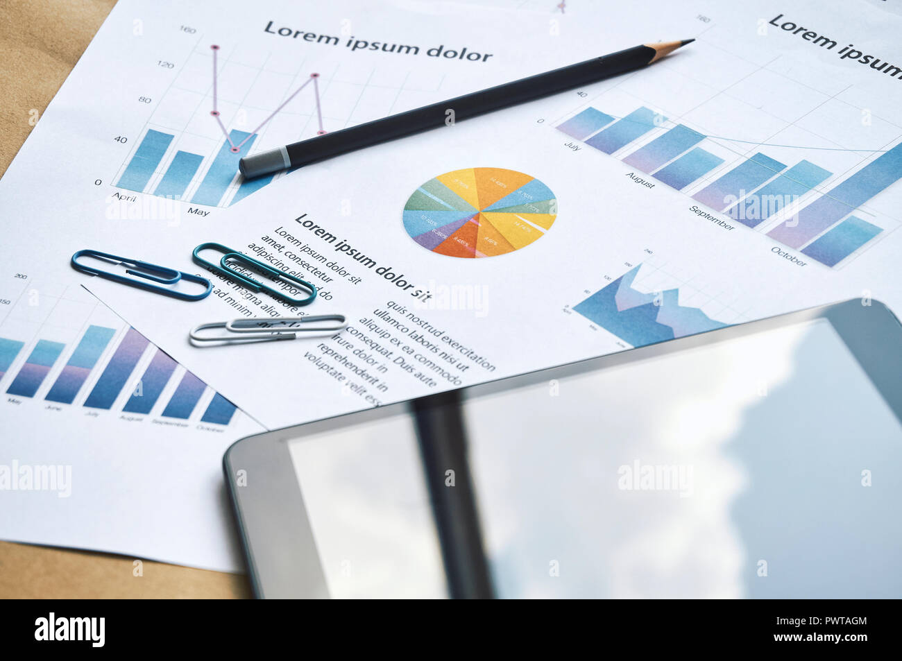Financial statistics with graph dummy paperwork report for business ...