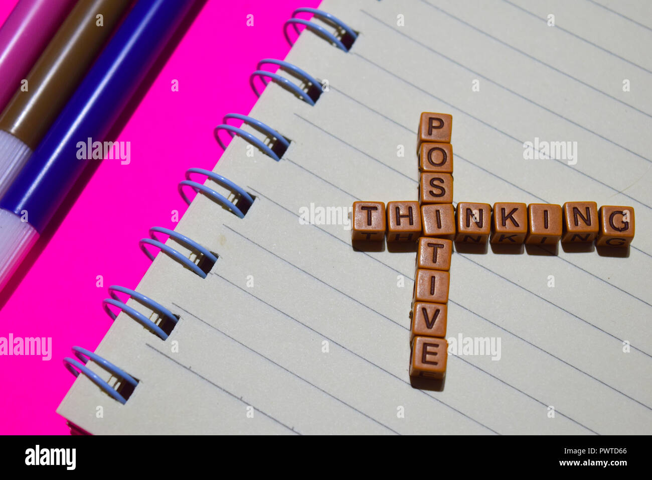 Positive thinking message written on wooden blocks. Motivation concepts ...
