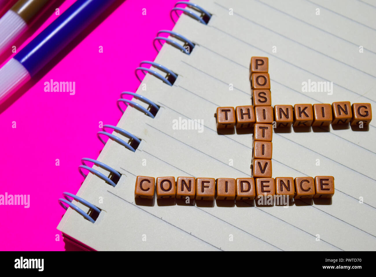 Positive thinking confidence message written on wooden blocks ...