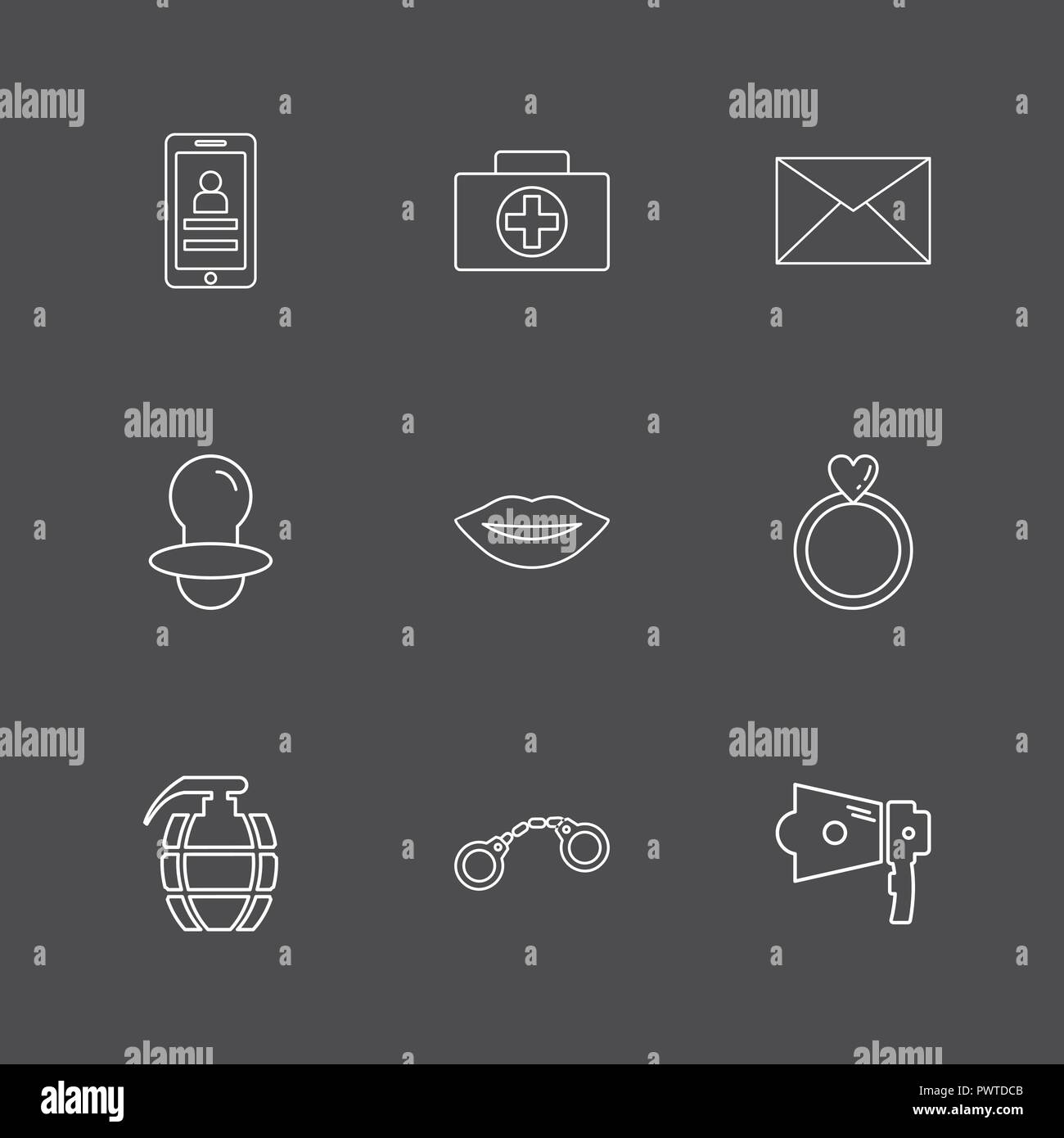 smart phone , breifcase , message , nipple , lips , ring, gernade ...