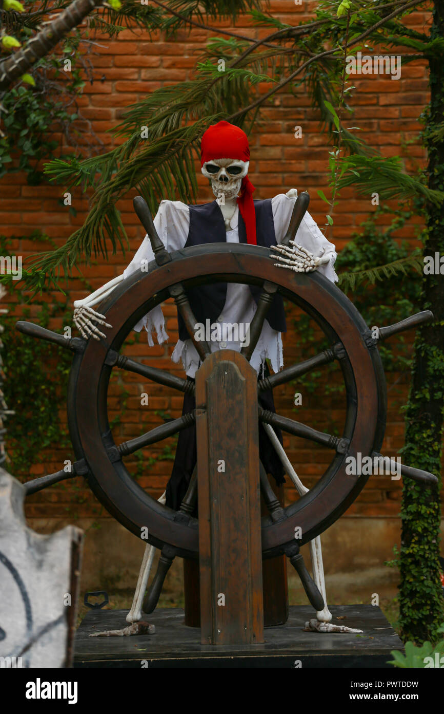 Front side view of human skull zombie man. Horror, Halloween concept ...