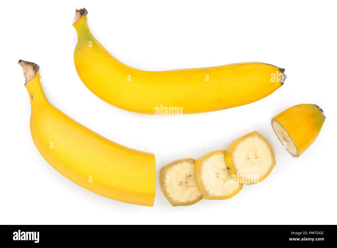 banana sliced isolated on white background. Top view. Flat lay Stock ...