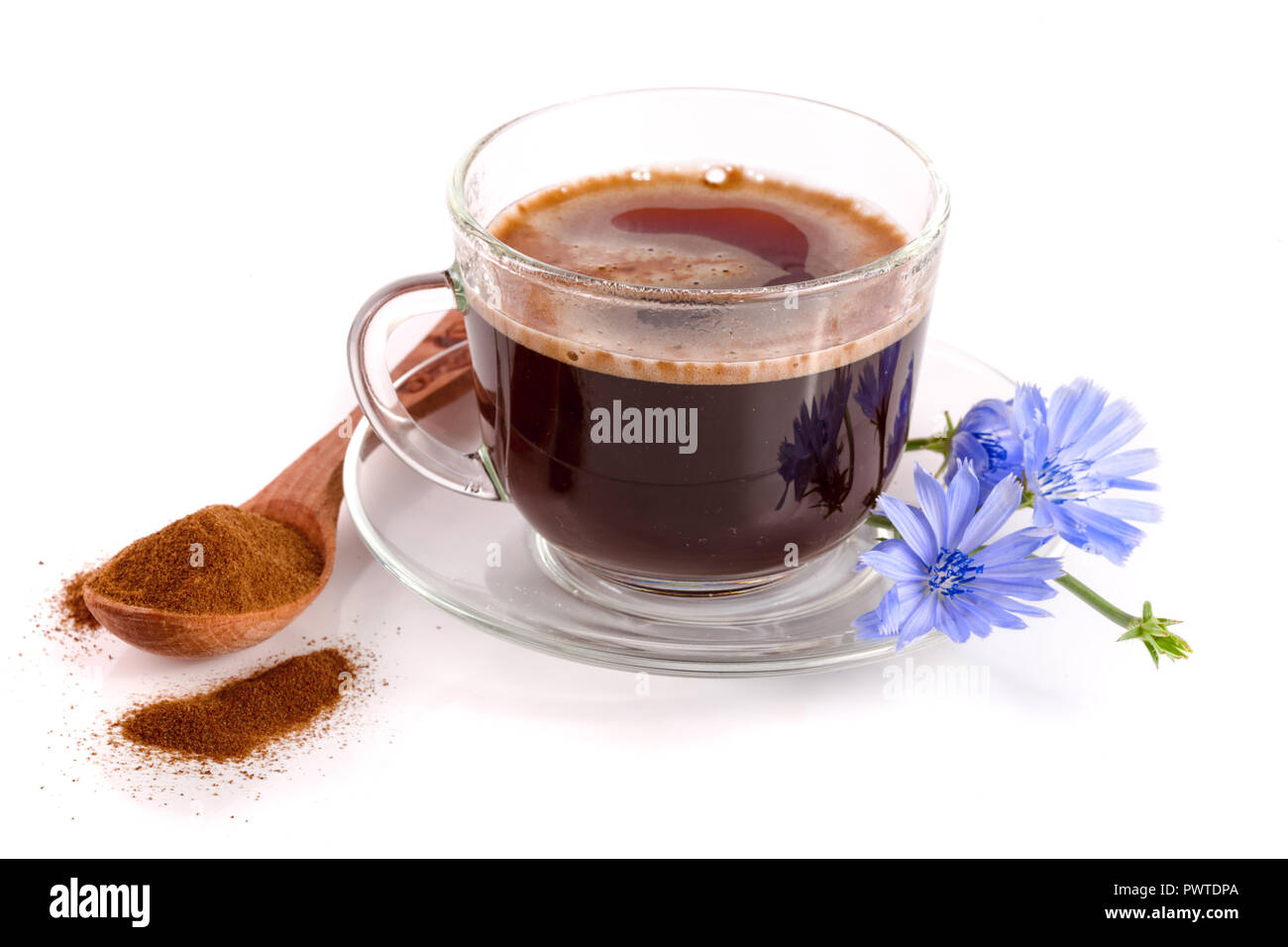 chicory drink and chicory flower isolated on white background Stock ...