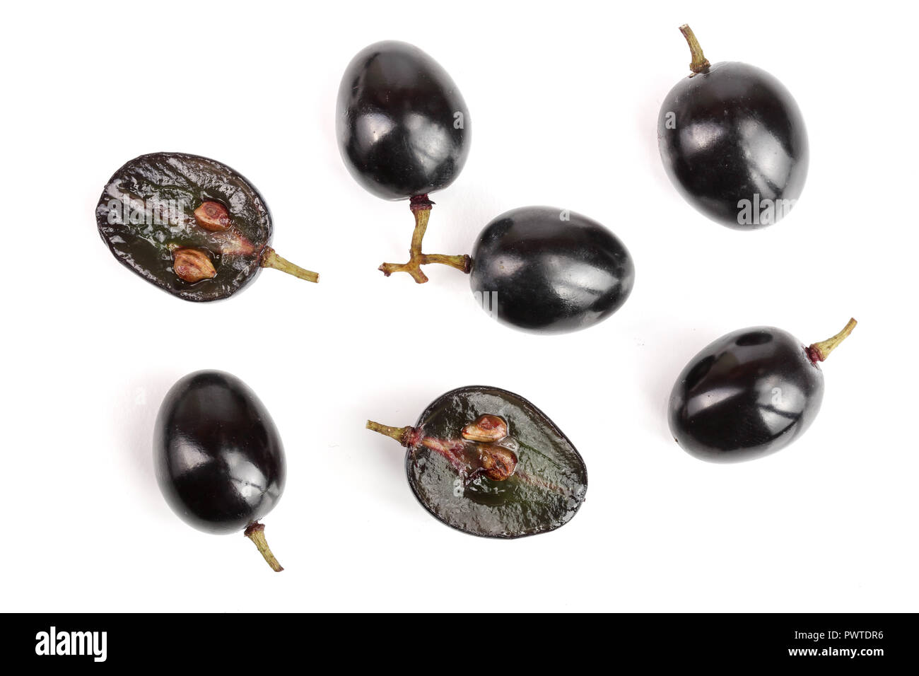Dark grapes isolated on white background, top view. Flat lay Stock ...