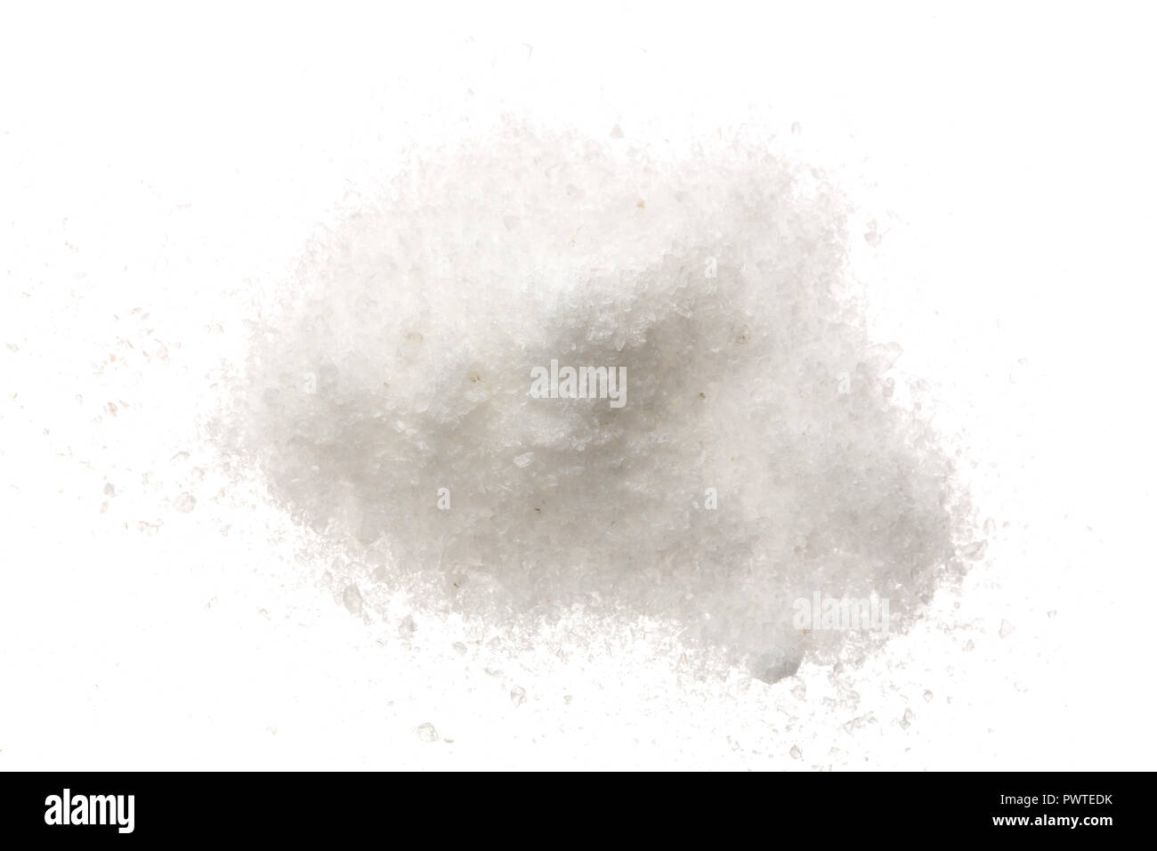 Pile of salt crystals isolated over the white background. Top view ...