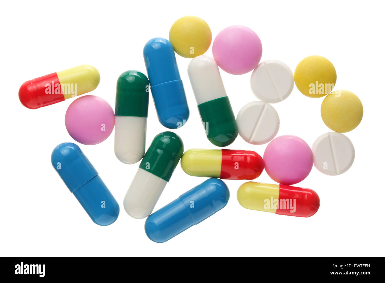 pill capsule isolated on white background. Top view. Flat lay Stock ...