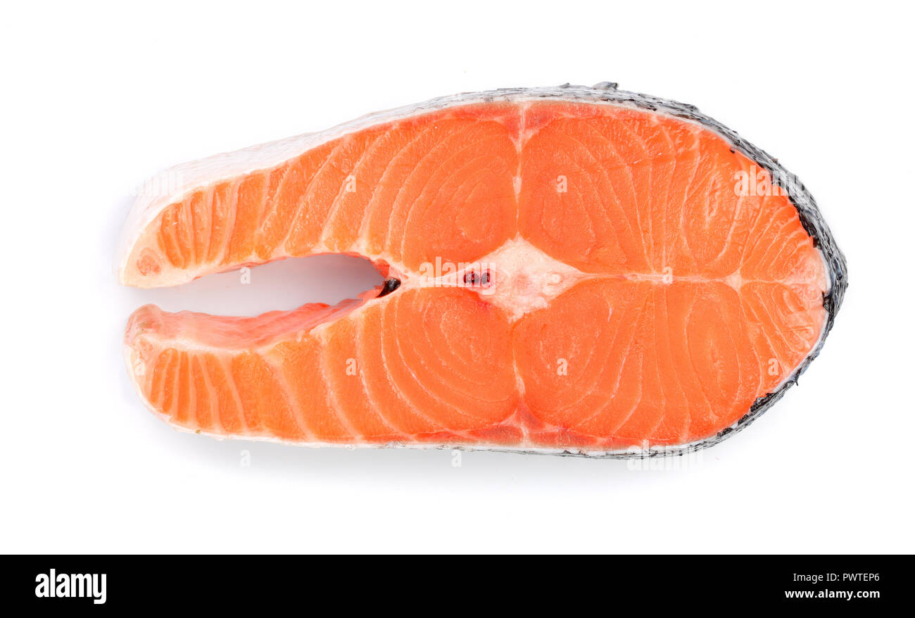 Slice of red fish salmon isolated on white background. Top view Stock ...