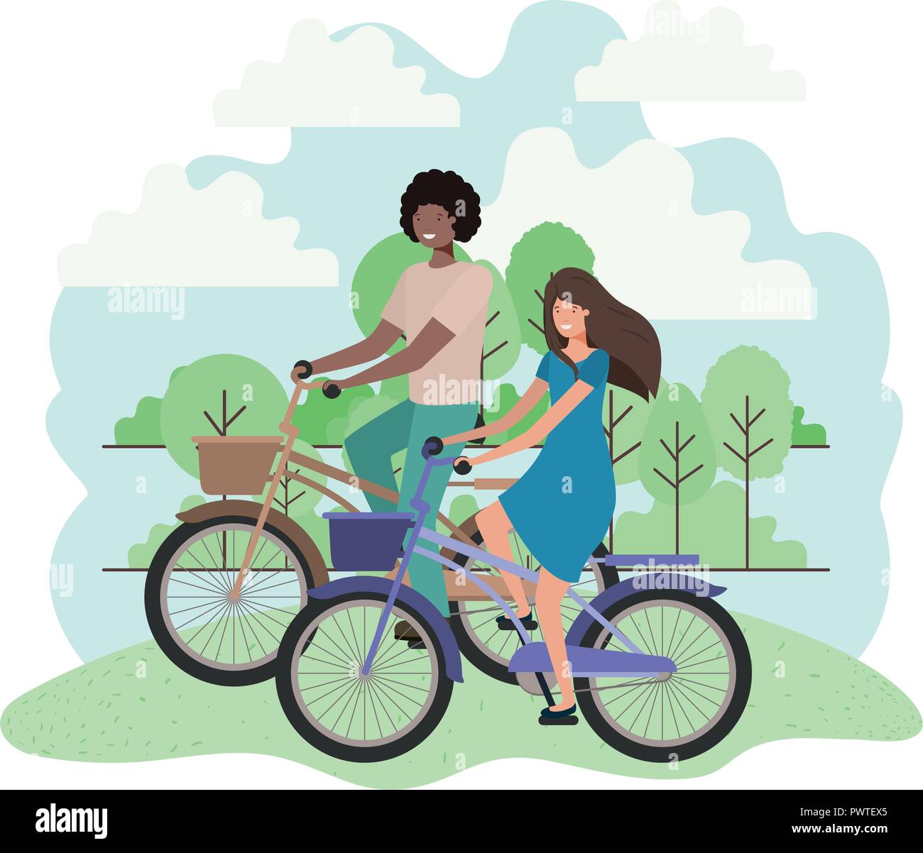 young couple in bicycle characters Stock Vector Image & Art - Alamy