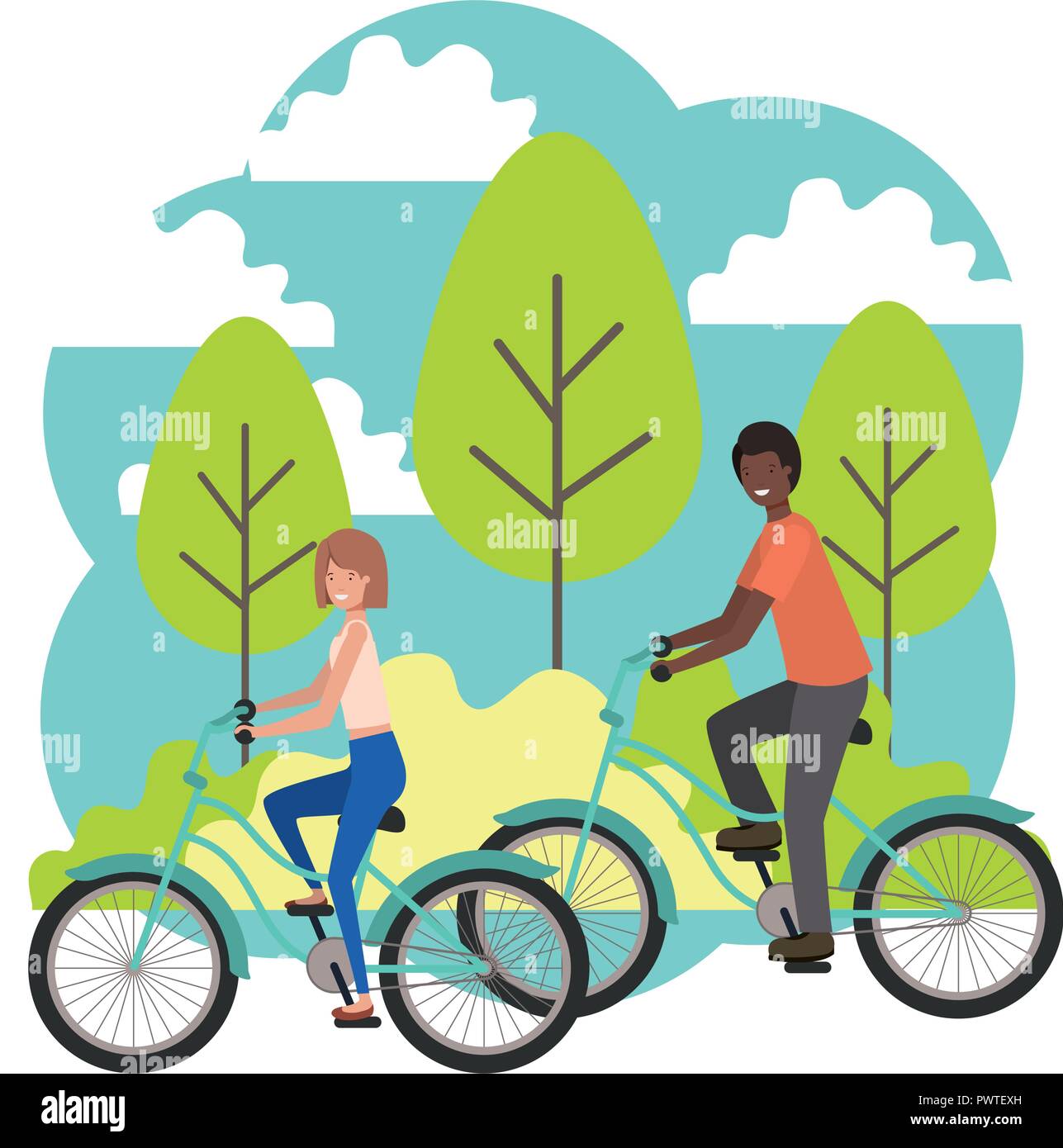 young couple in bicycle characters Stock Vector Image & Art - Alamy