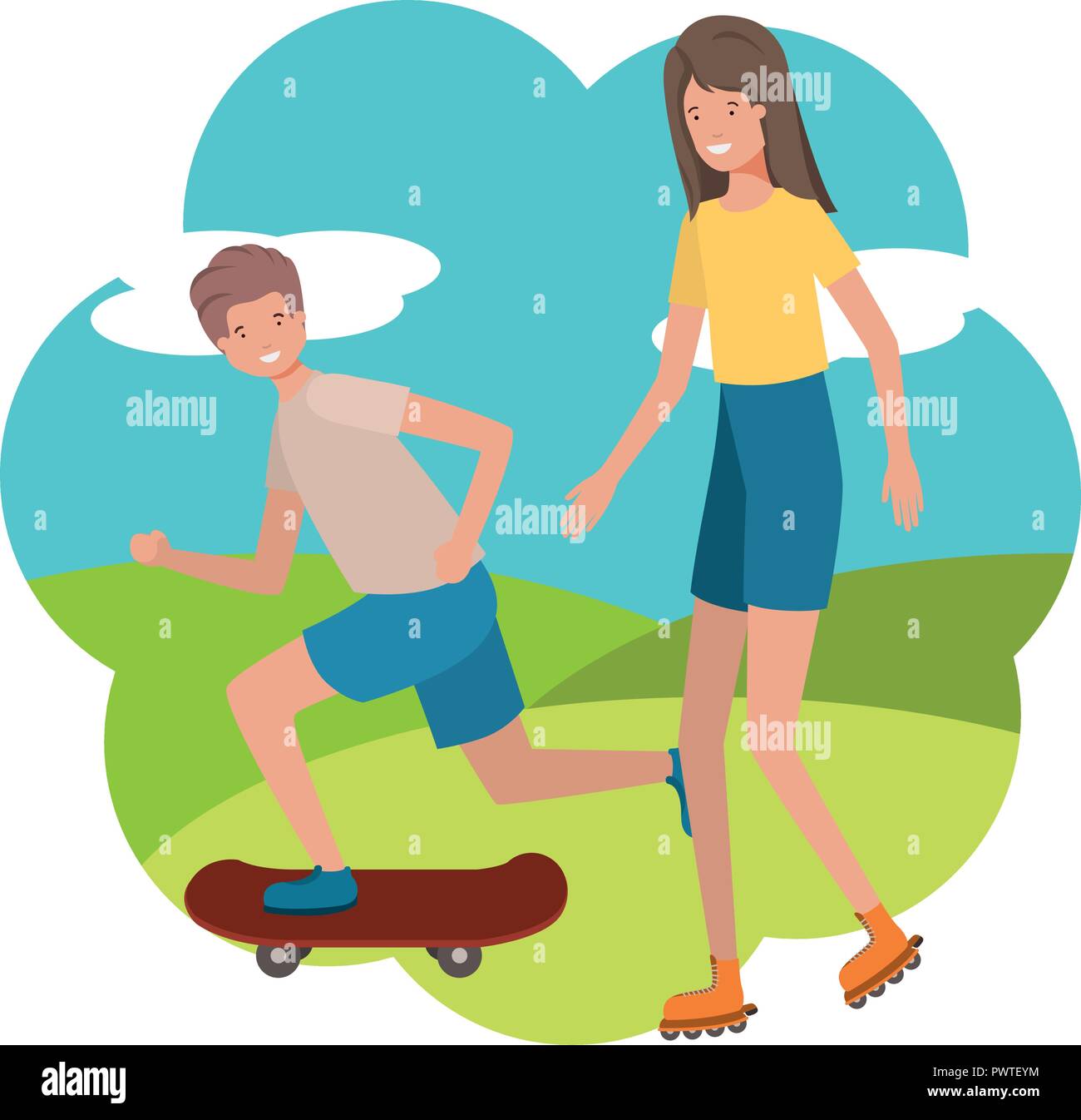young couple practicing sports characters Stock Vector Image & Art - Alamy