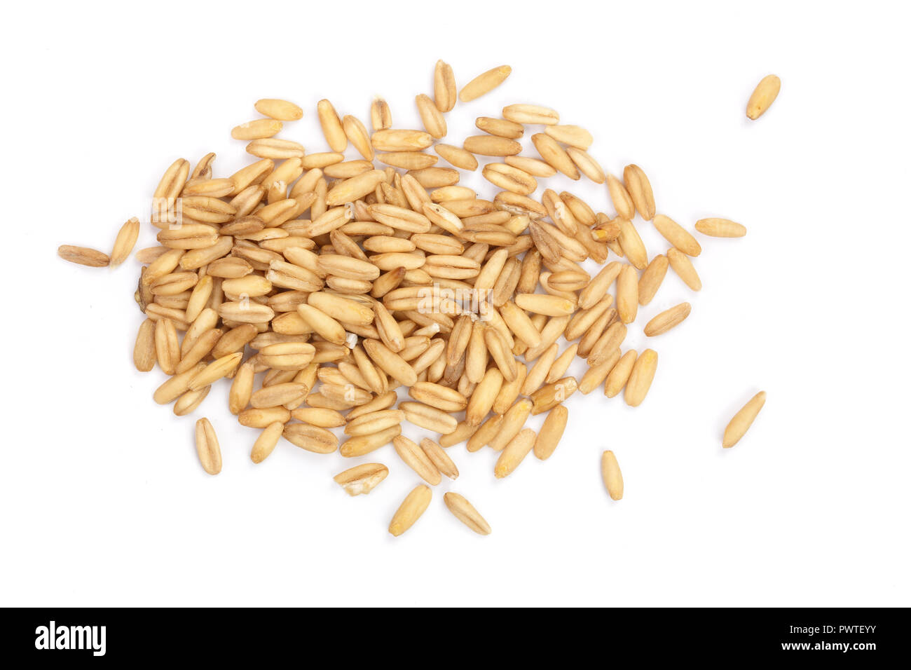 oat grains isolated on white background. Top view. Flat lay Stock Photo ...