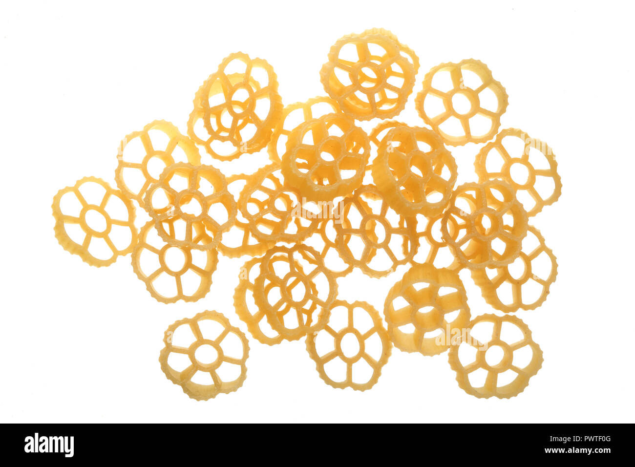 pasta in the form of a flower isolated on white background. Top view ...