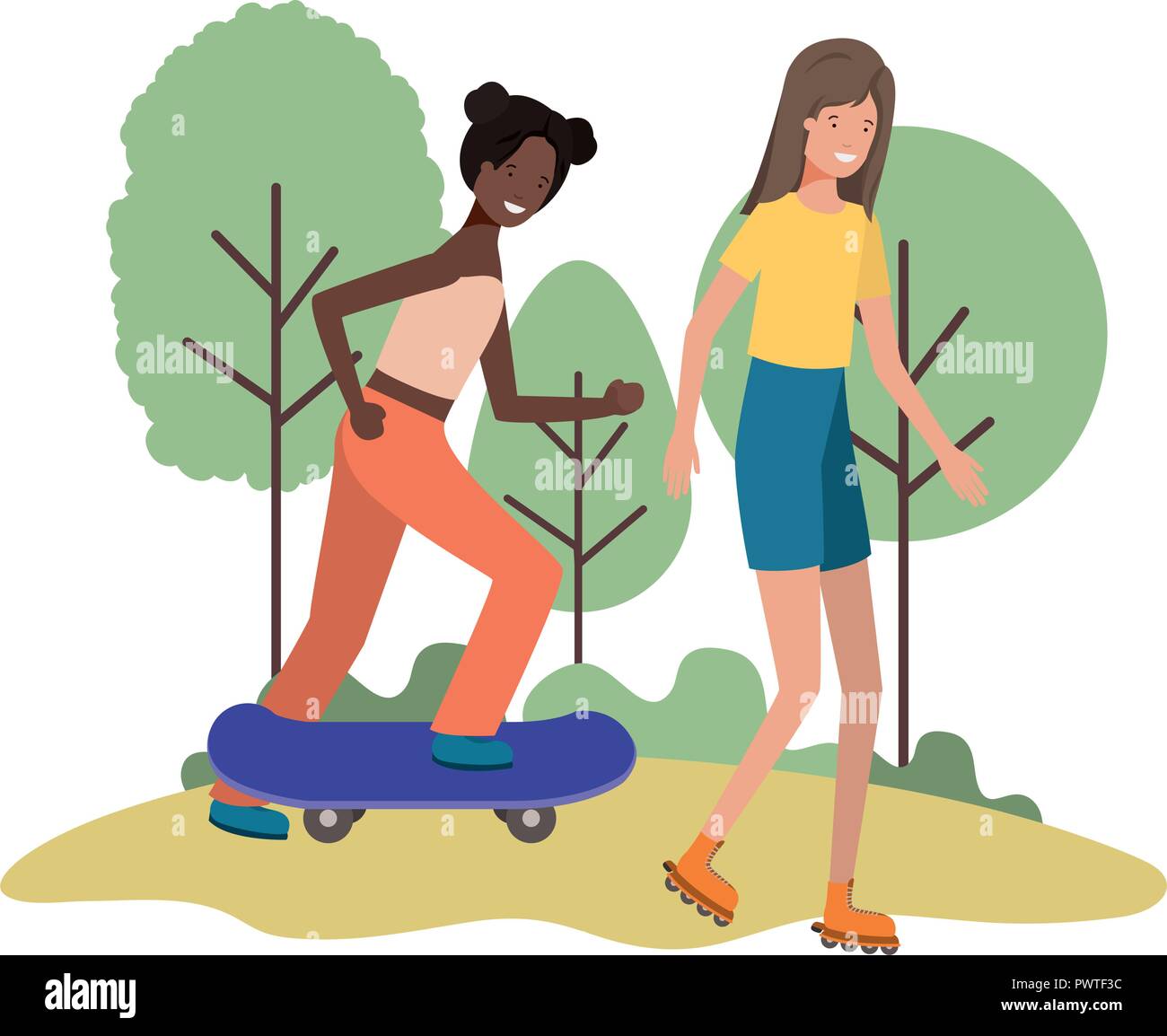 young girls practicing sport characters Stock Vector Image & Art - Alamy