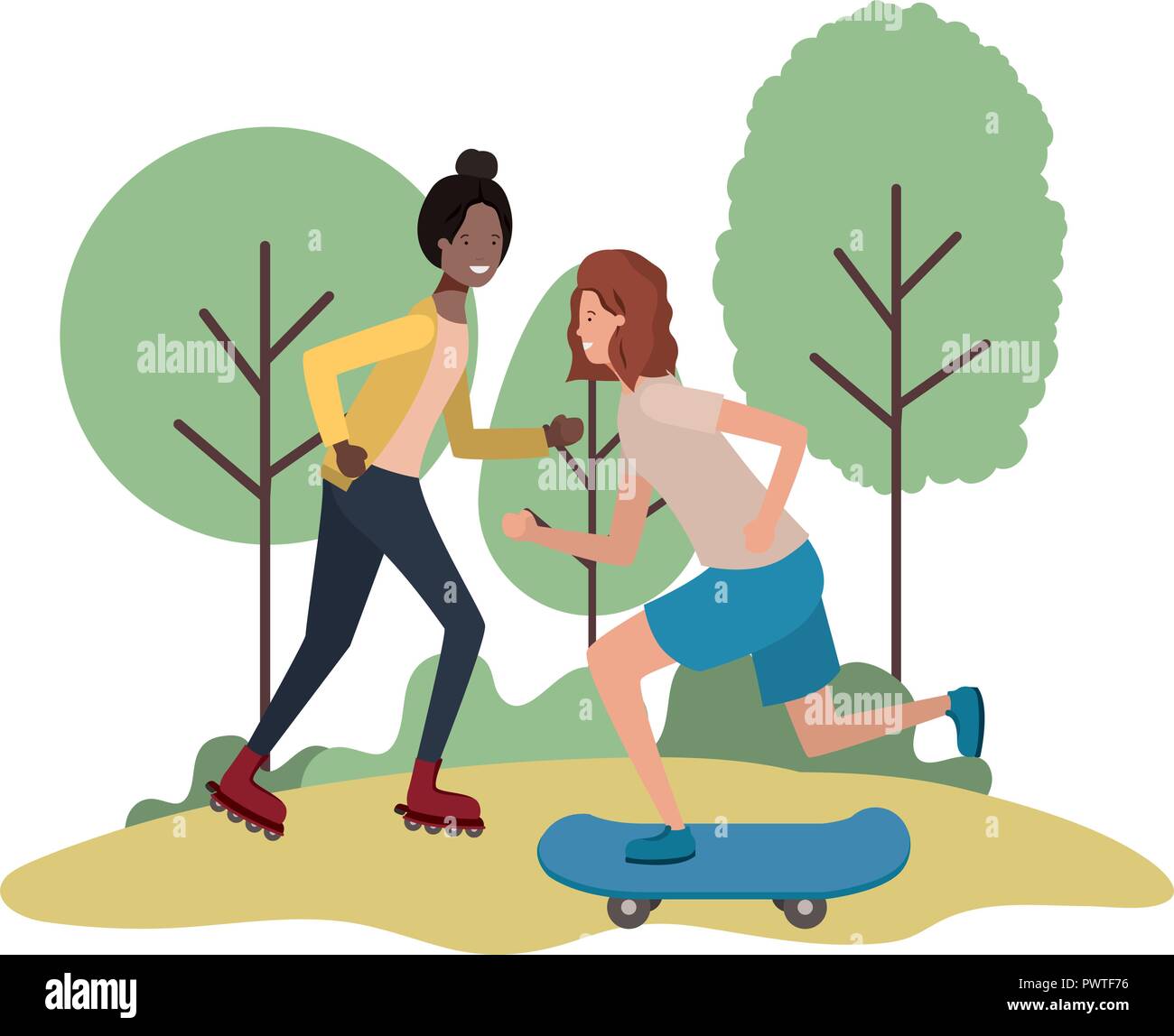 young girls practicing sport characters Stock Vector Image & Art - Alamy