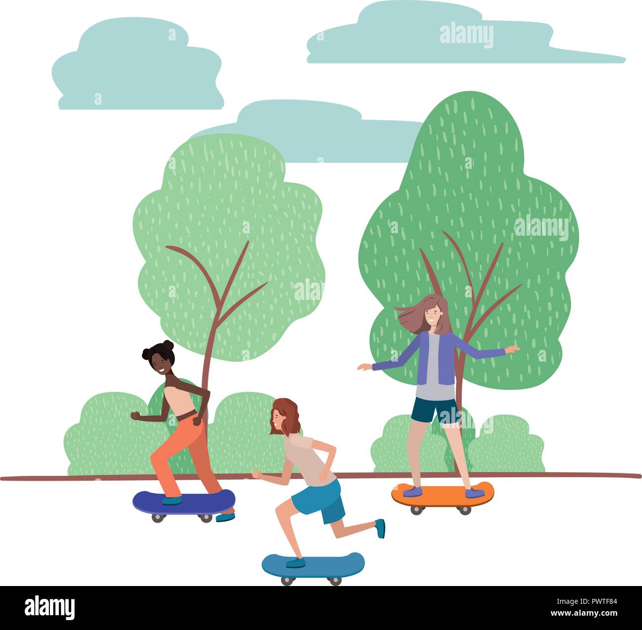 young girls practicing sport characters Stock Vector Image & Art - Alamy