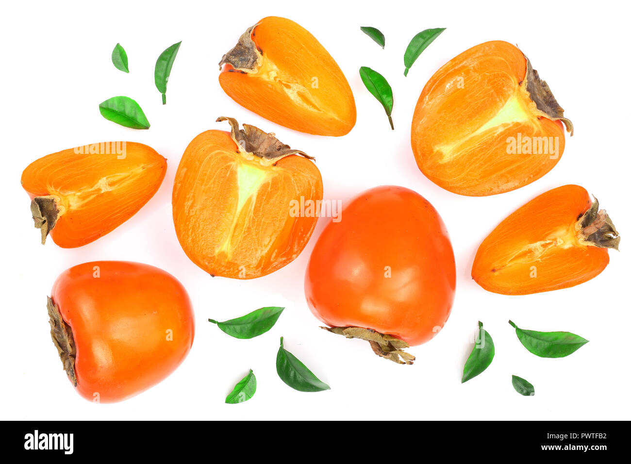 persimmon isolated on white background. Top view. Flat lay pattern ...