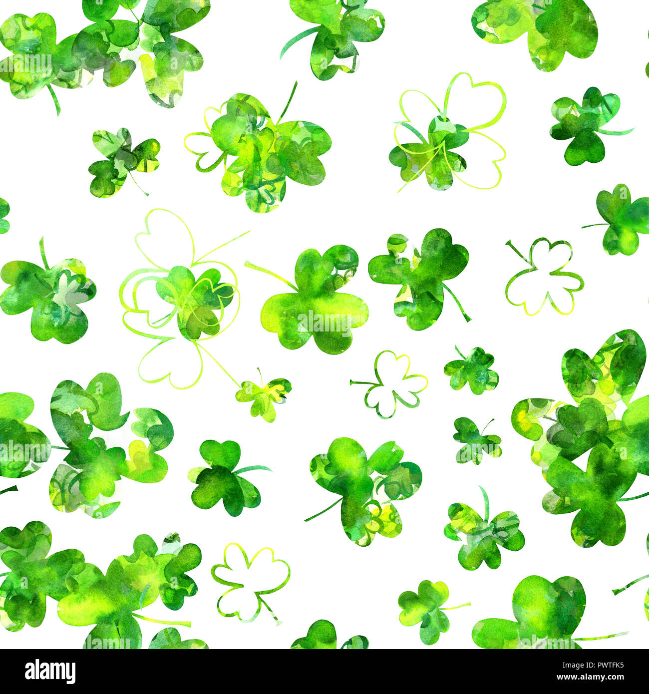 A Seamless Pattern With Watercolor Drawings Of Shamrocks Irish Clovers