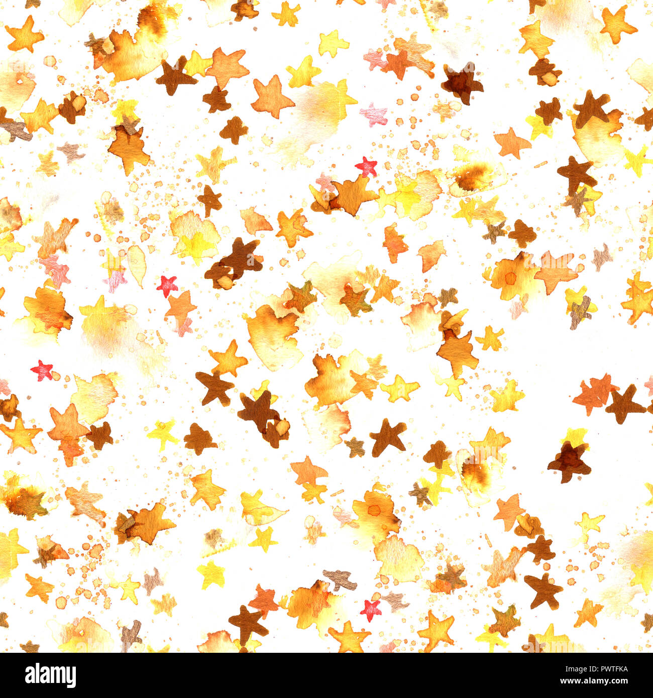A seamless pattern with golden yellow abstract watercolour stars on a ...