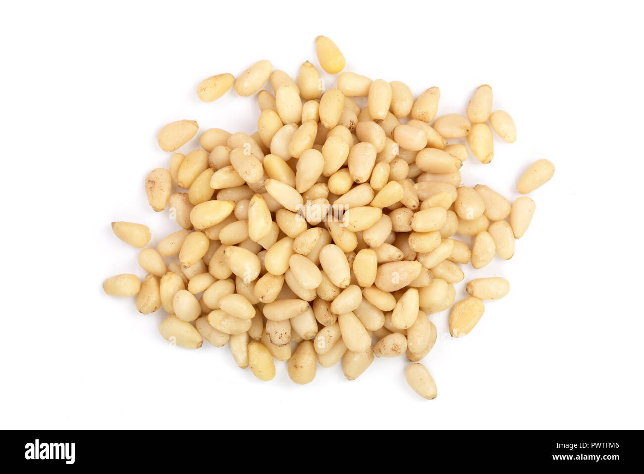 Shelled cedar pine nuts isolated on white background. top view Stock ...