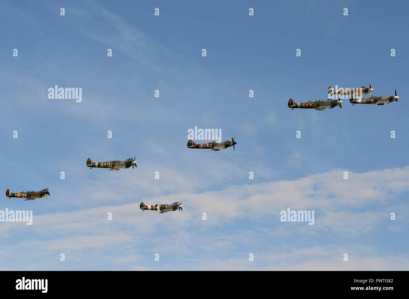 Flight, squadron, group of Spitfires. Second World War Supermarine ...