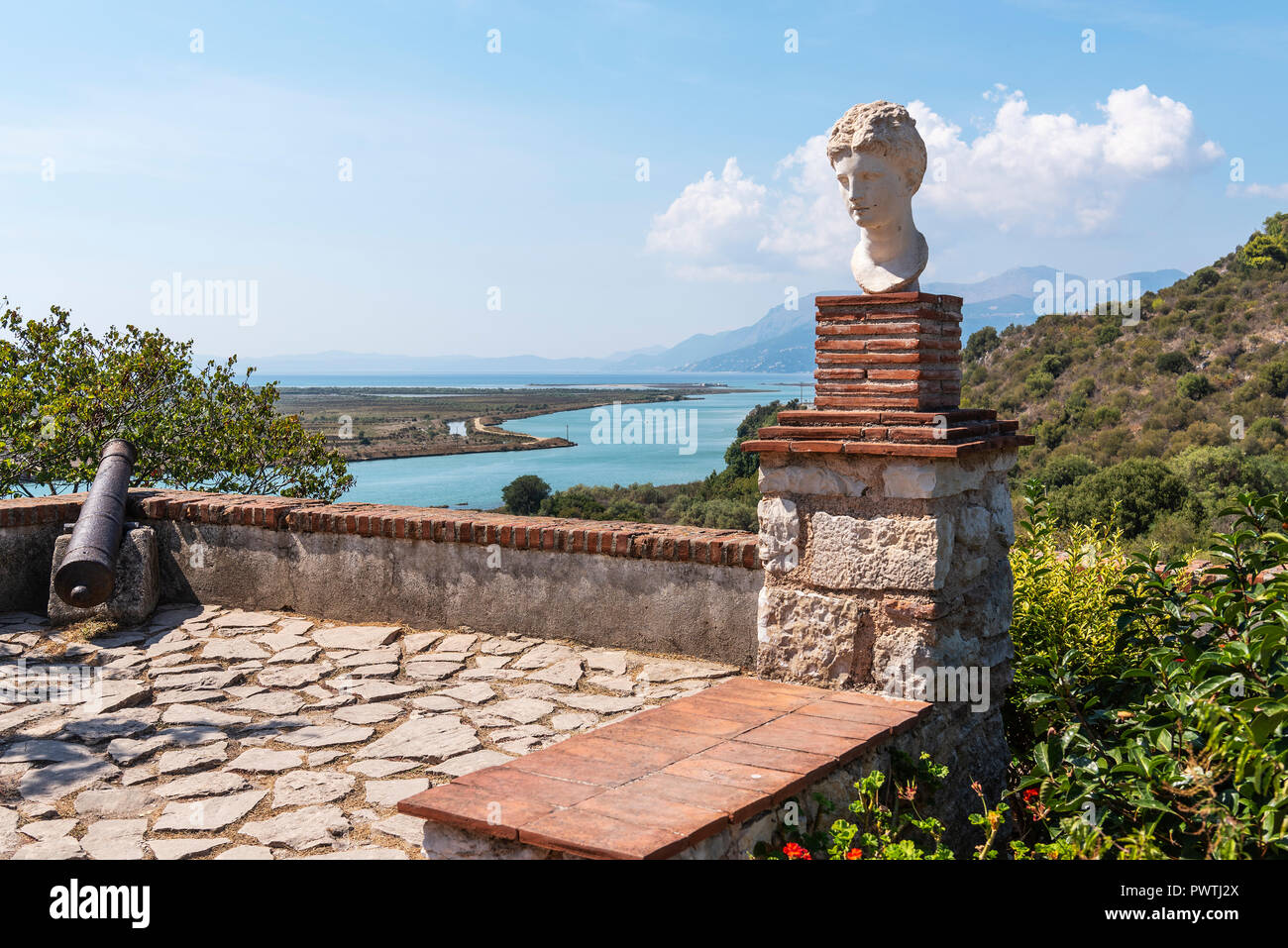 Bust of Apollo, Venetian Castle, back Vivar Canal, ancient city Butrint ...