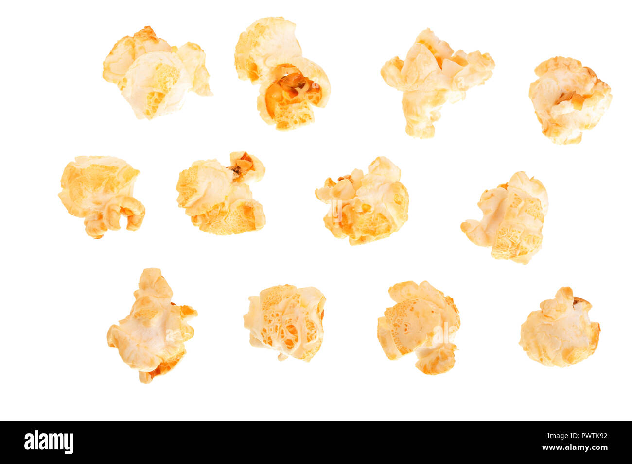 Popcorn isolated on white background. Top view Stock Photo - Alamy