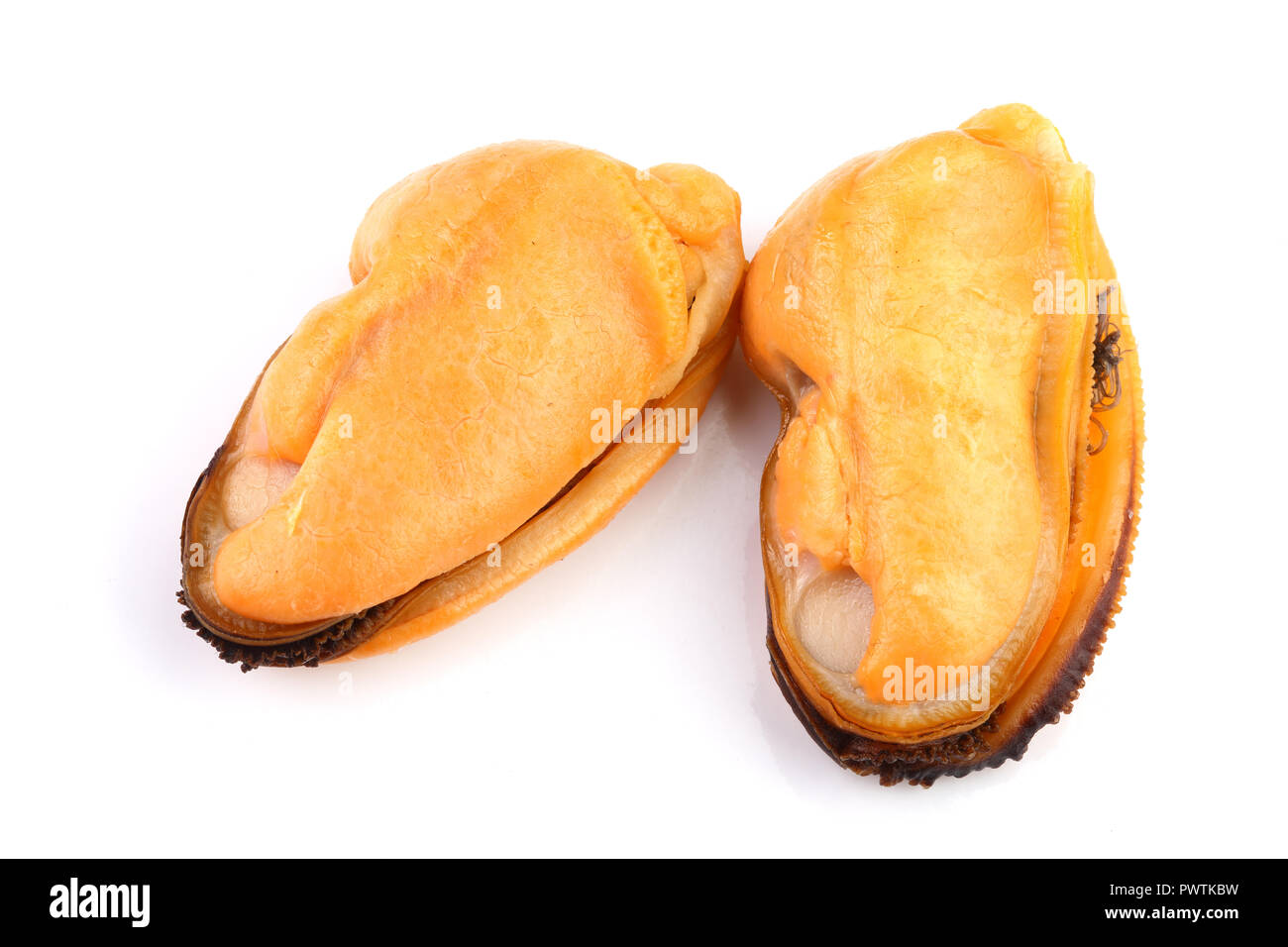 two mussel without shell isolated on white background Stock Photo - Alamy