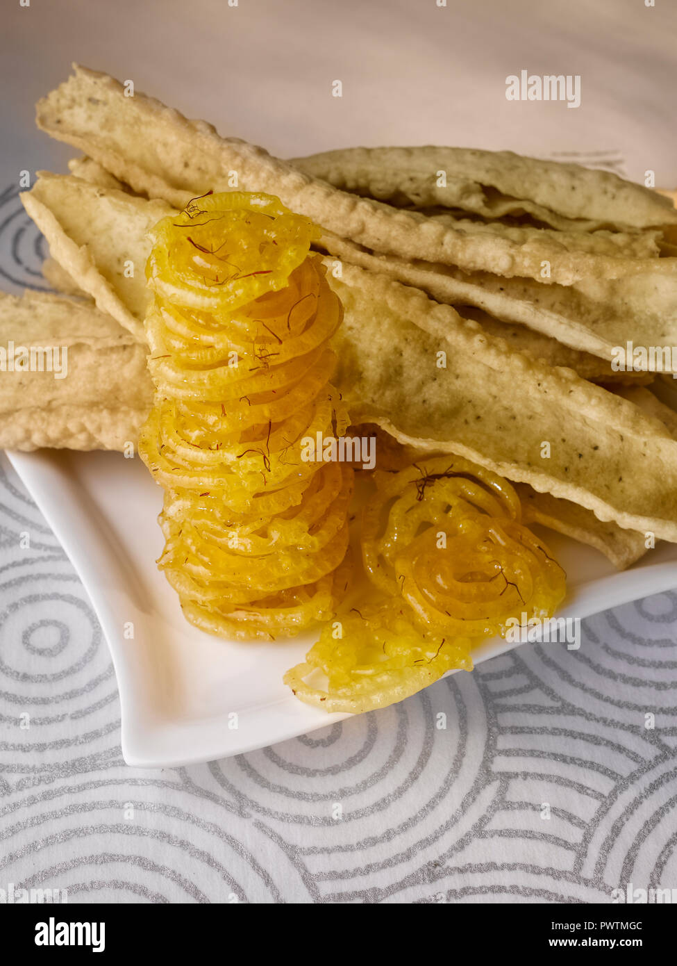 INDIAN SAVOURY MADE FROM FRIED GRAM FLOOR CALLED FAFDA GANTHIA WITH ...