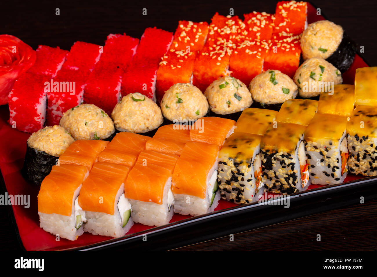 Japanese traditional roll and sushi set Stock Photo - Alamy