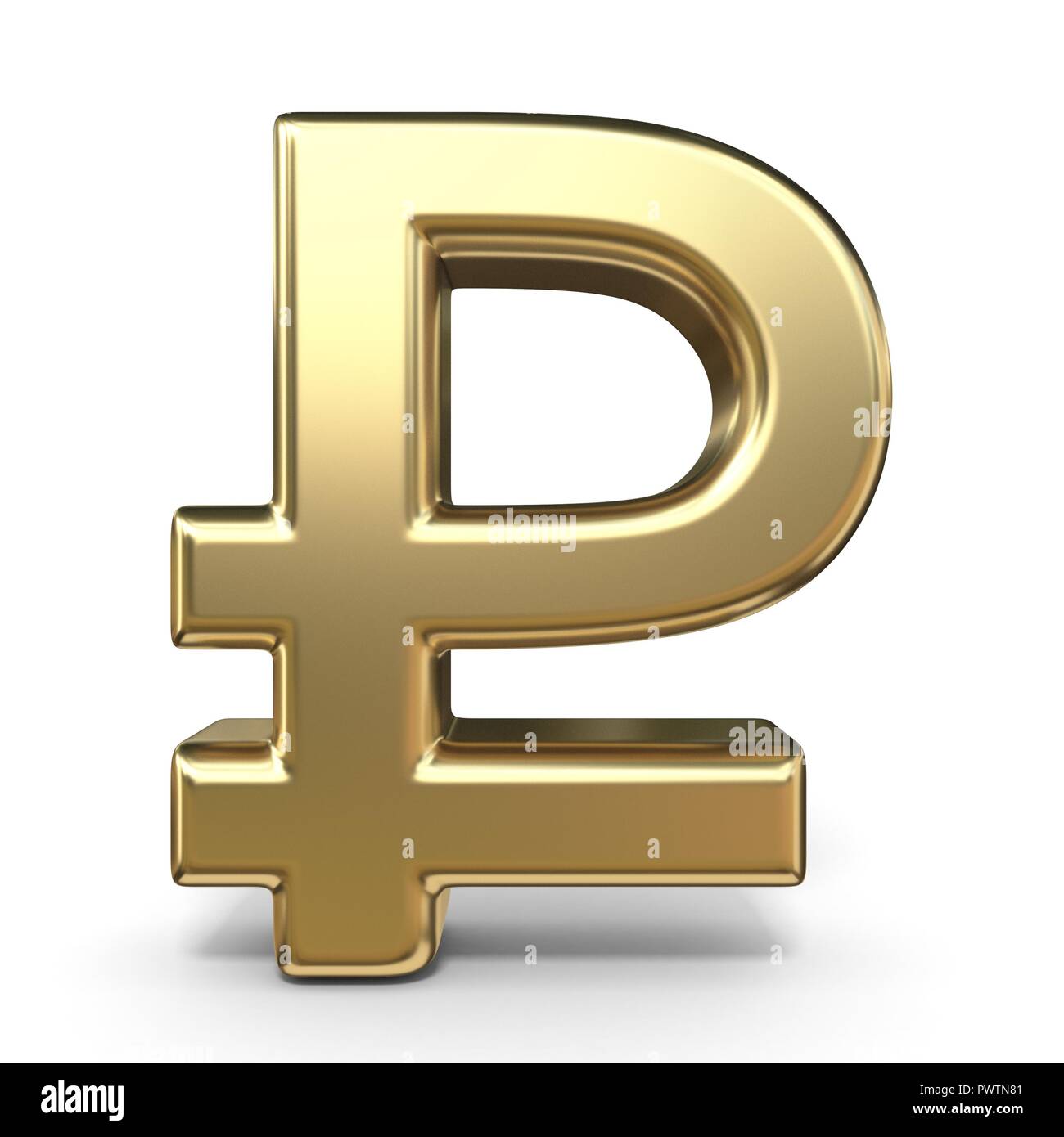 Golden currency symbol RUBLE 3D render illustration isolated on white ...