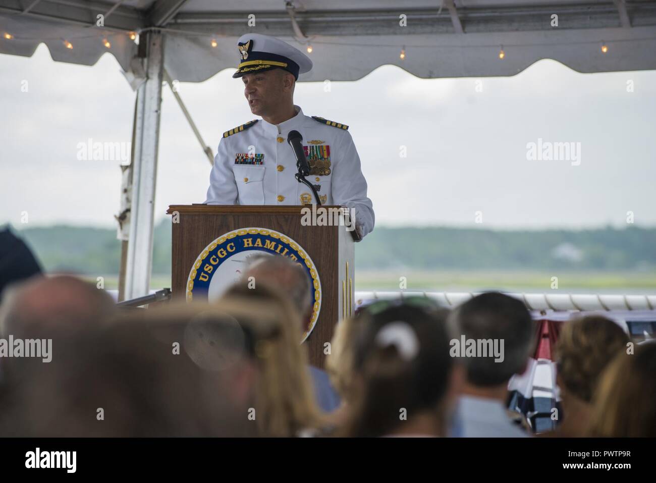 Capt. Mark Gordon delivers a speech Monday, June 19, 2017, during the ...