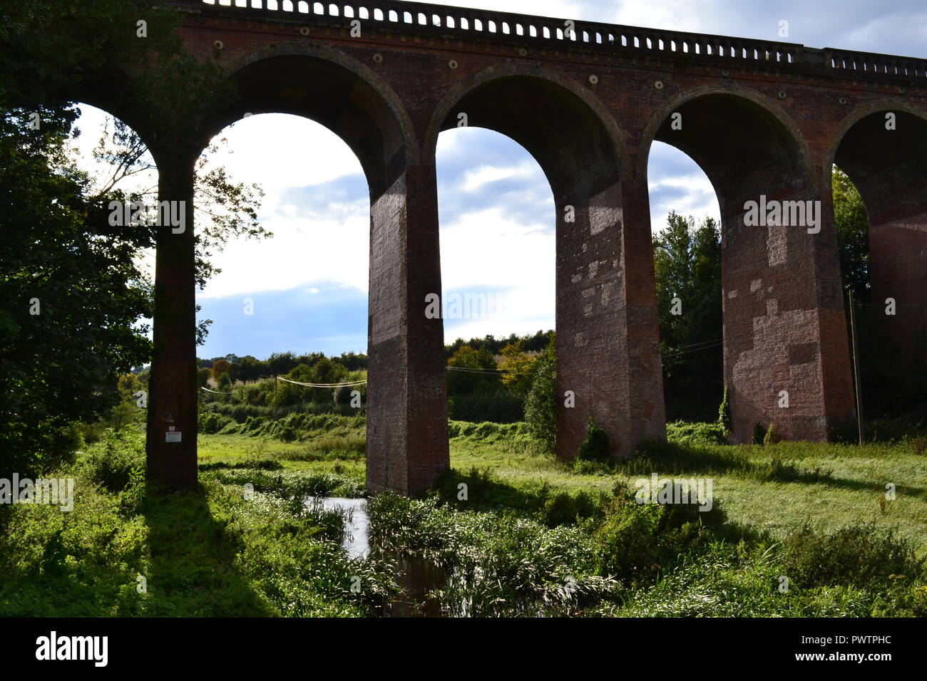 Nine-arch Victorian railway viaduct built 1860 on railway linking ...
