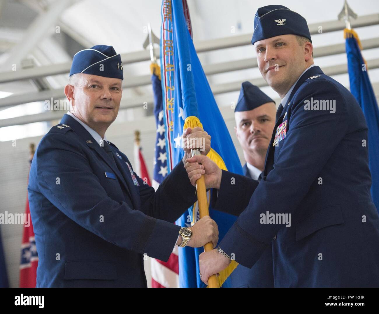 Col. David Abba accepts the 53rd Wing guidon from Maj. Gen. Glen ...